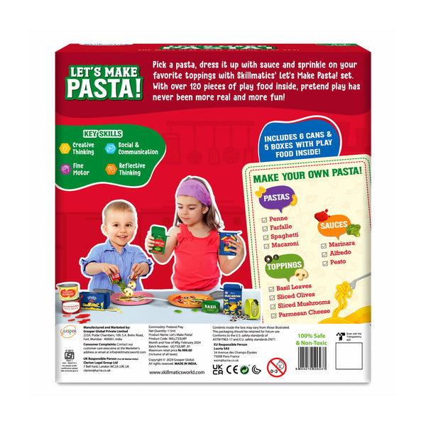 Pasta Play Food Set | Realistic Pretend Play Kit| Skillmatics